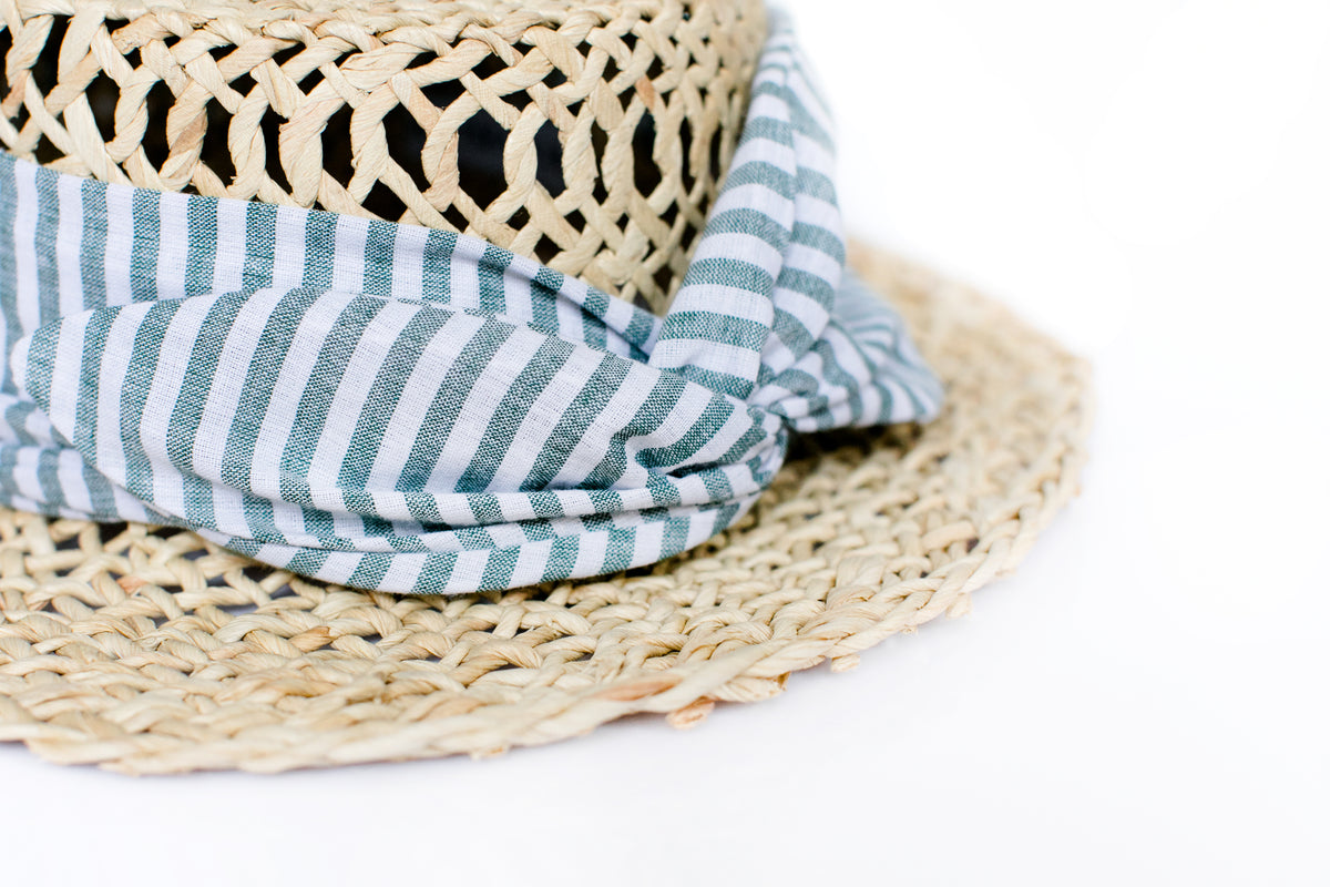 Designer Straw Blue Strips Hat – La Mer Closet